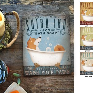 Shiba Inu Bath Soap Company Dog Artwork on Canvas by Stephen Fowler - Etsy
