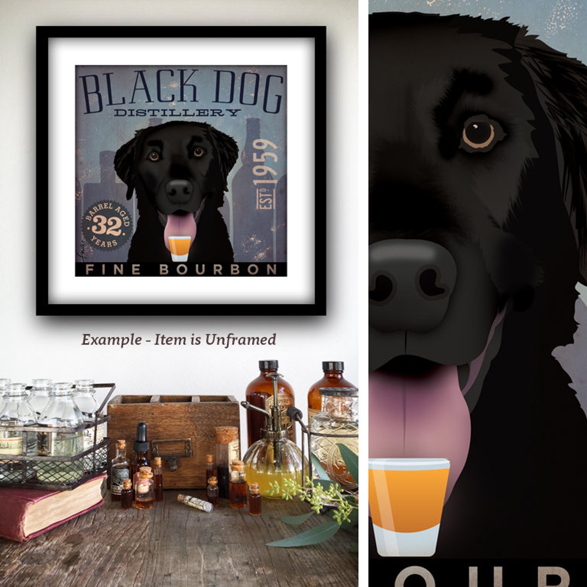 Black Lab Dog Labrador Bourbon Whiskey Company Artwork Dog Graphic ...