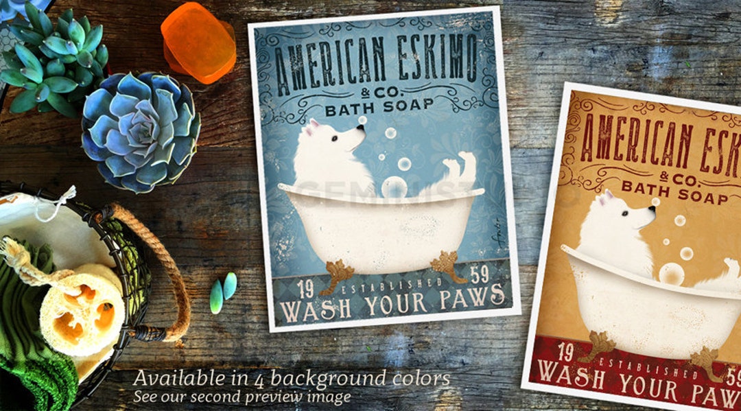 American Eskimo Dog Bath Soap Art: Vintage Style Giclee Print - Etsy