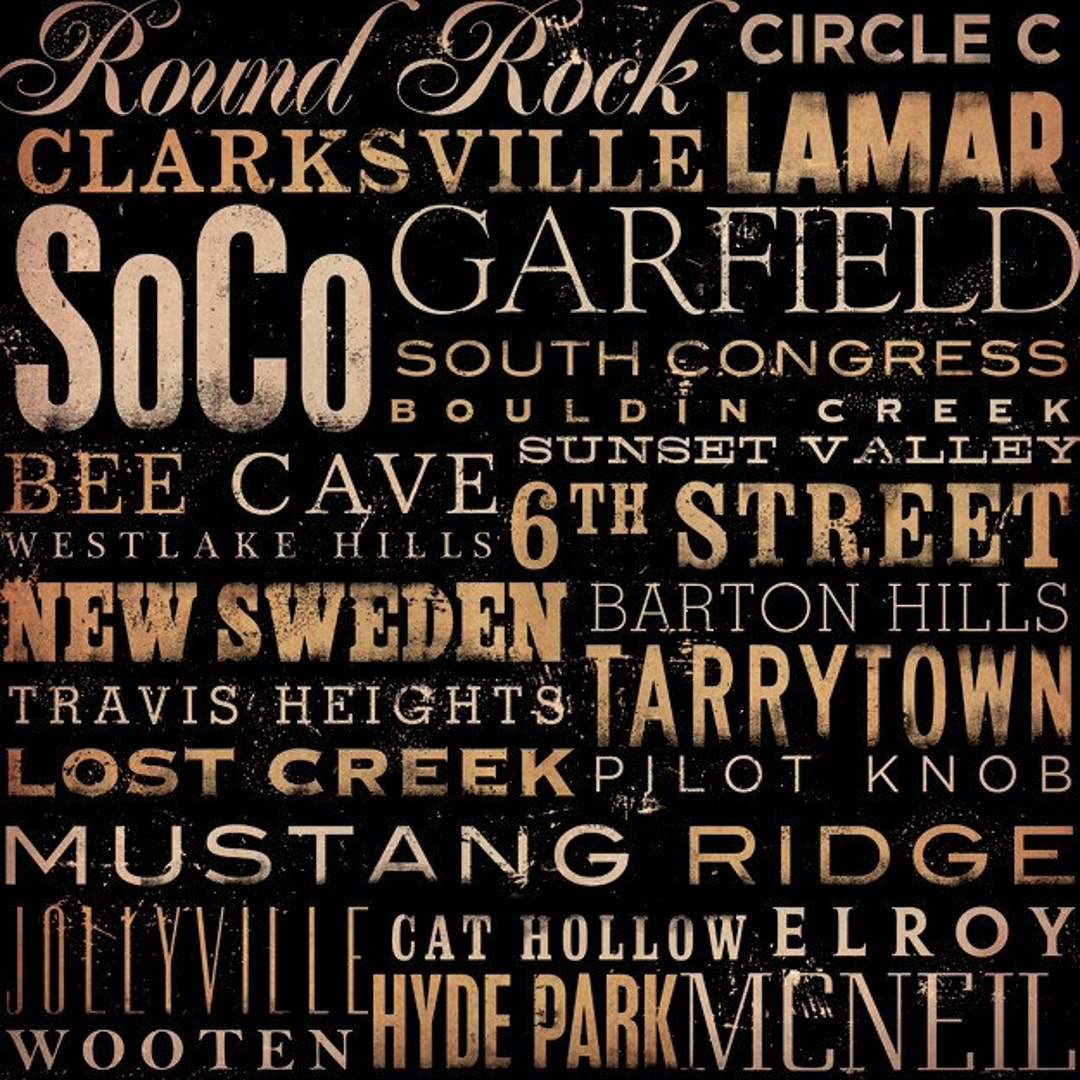 Austin Texas Neighborhoods Typography Graphic Artwork Giclee Archival ...