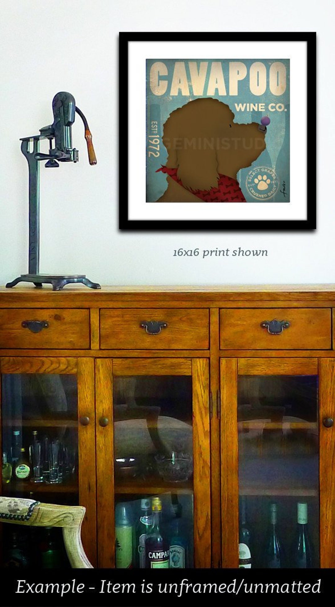 Cavapoo, Dog, Wine, Winery, Vineyards, Wino, Bar Art, Unframed, Print ...