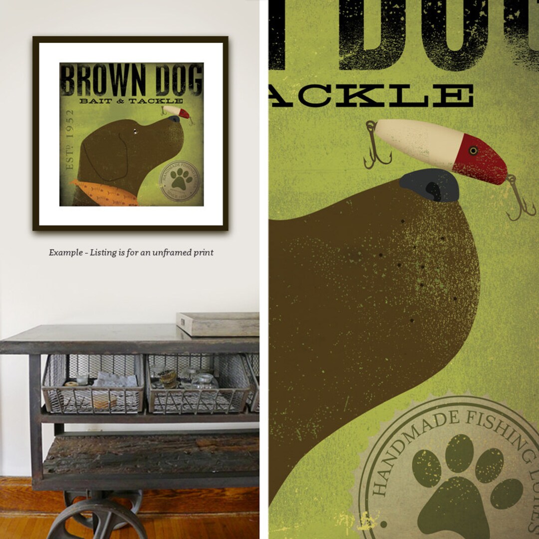 Brown Dog Bait and Tackle Fishing Company Illustration Giclee Archival ...