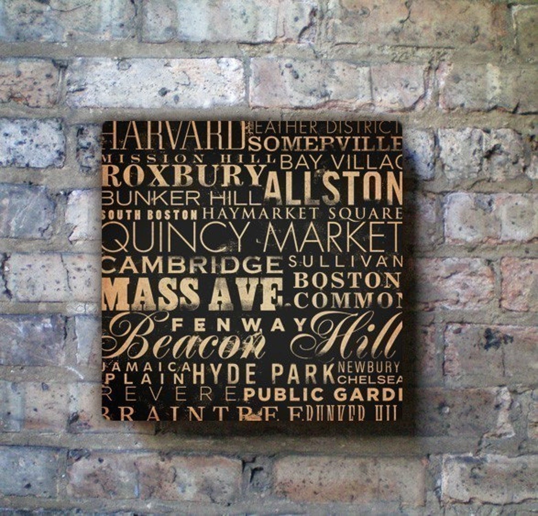 BOSTON Neighborhoods Typography Graphic Art on Gallery Wrapped Canvas ...