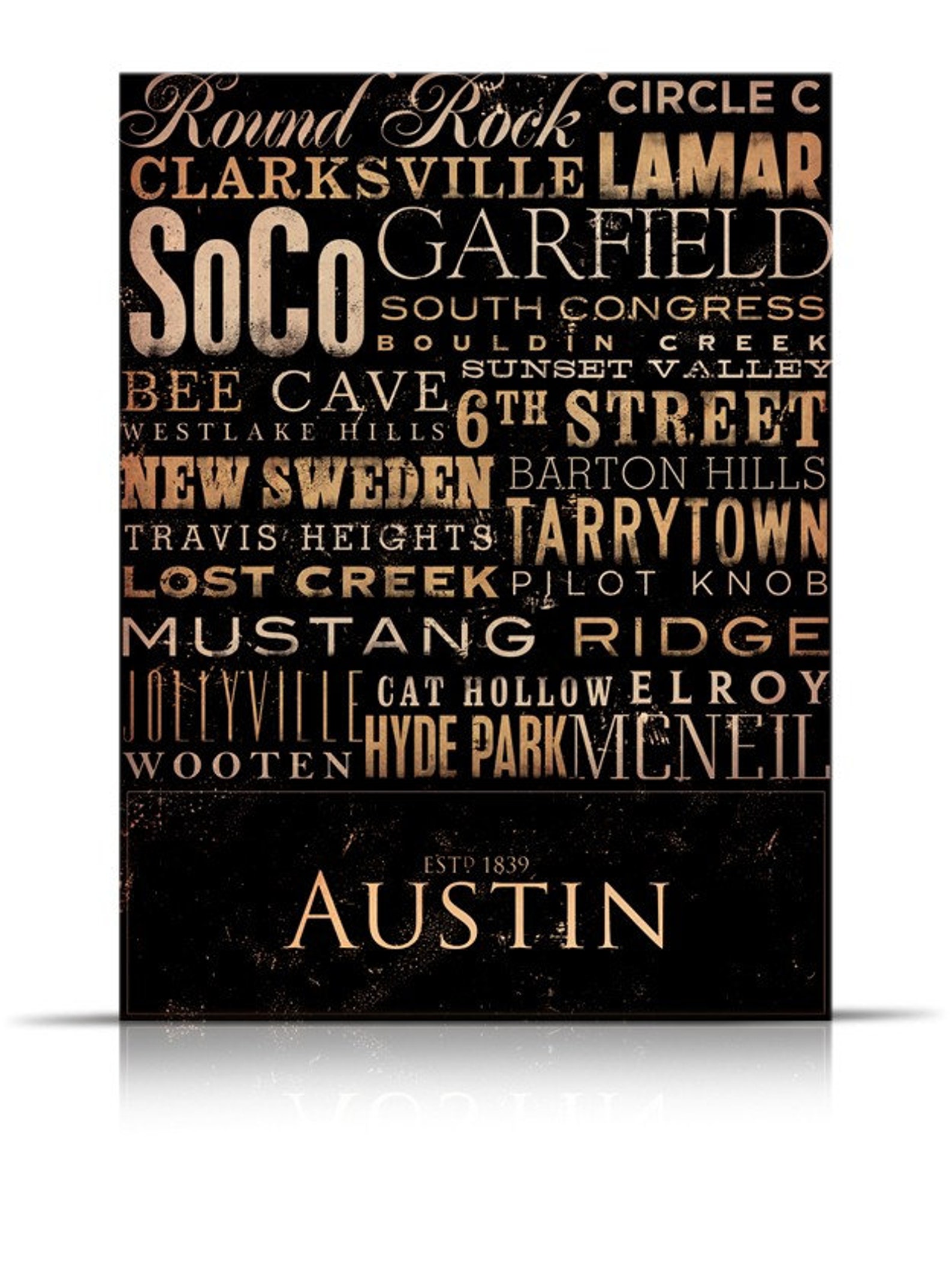 Austin Texas Neighborhoods Typography Graphic Art on Canvas 18 - Etsy