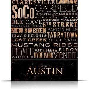 Austin Texas Neighborhoods Typography Graphic Art on Canvas 18 X 24 by ...