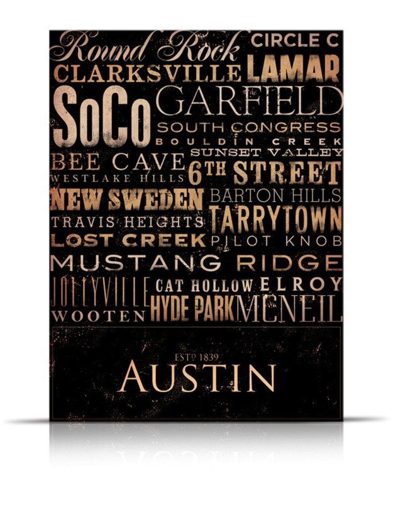Austin Texas Neighborhoods Typography Graphic Art on Canvas 18 - Etsy