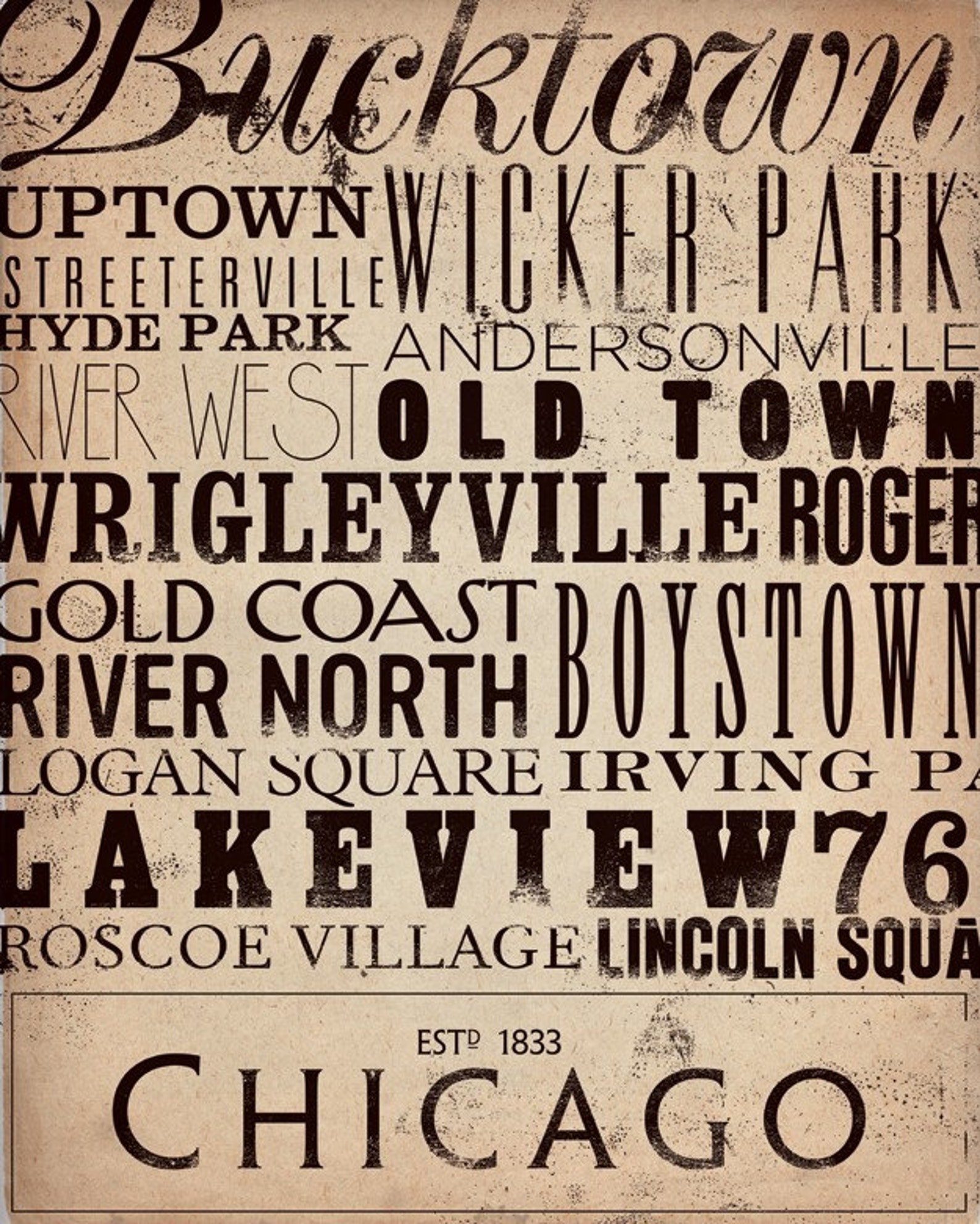 Chicago Streets Typography Art Graphic Word Art on Gallery - Etsy