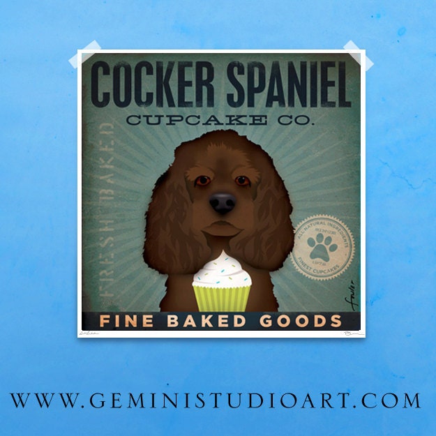 Cocker Spaniel Cupcake Company Original Graphic Illustration | Etsy
