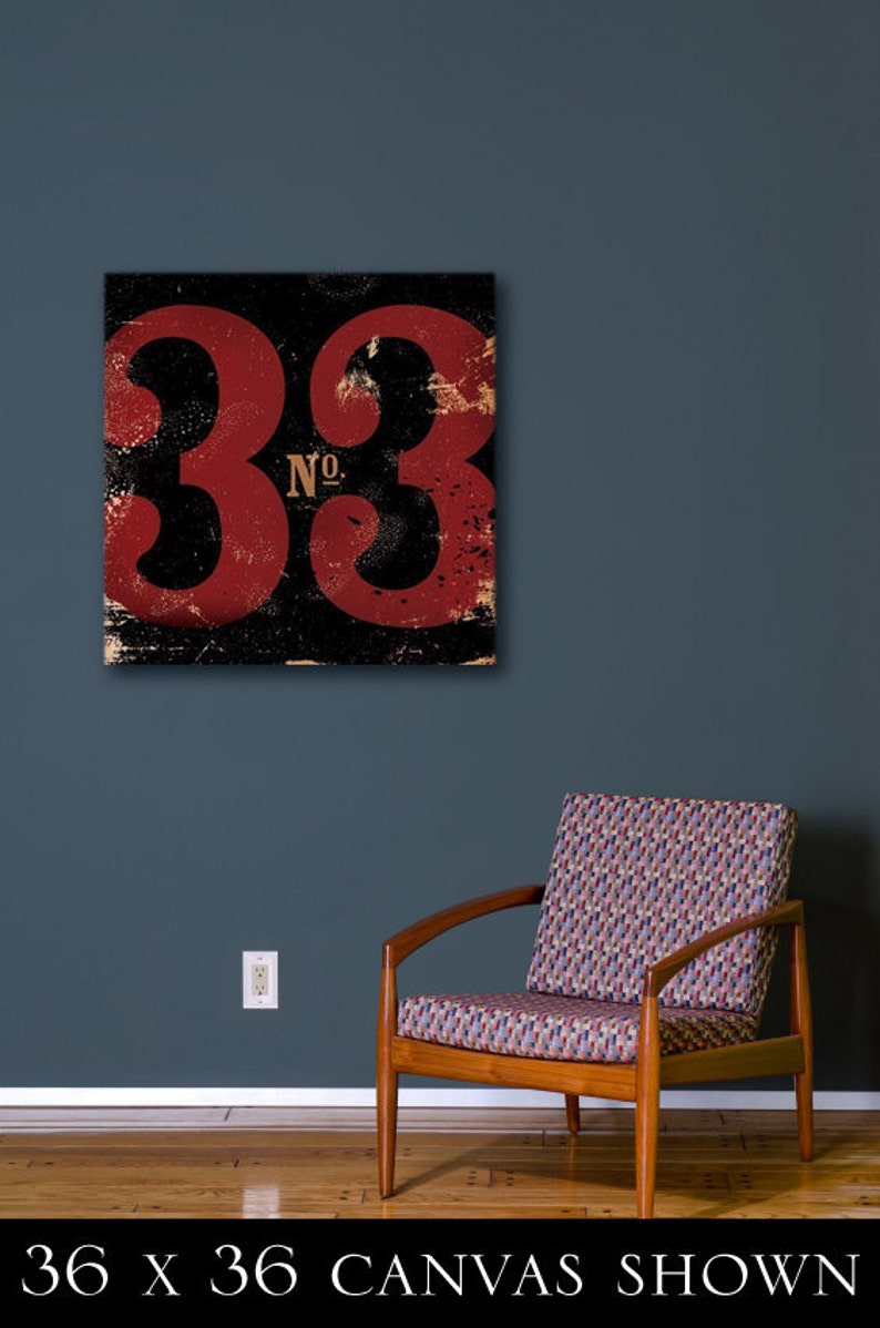 Number 33 thirty three typographic graphic art on canvas by | Etsy
