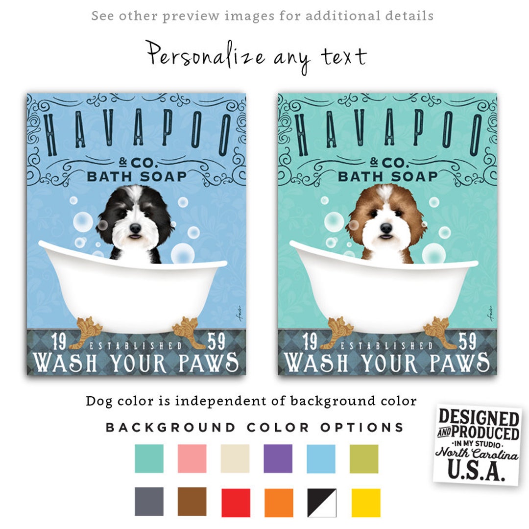 Havapoo, Dog, Bath, Art, Artwork, Bath Tub, Clawfoot Tub, Decor, Bubble ...