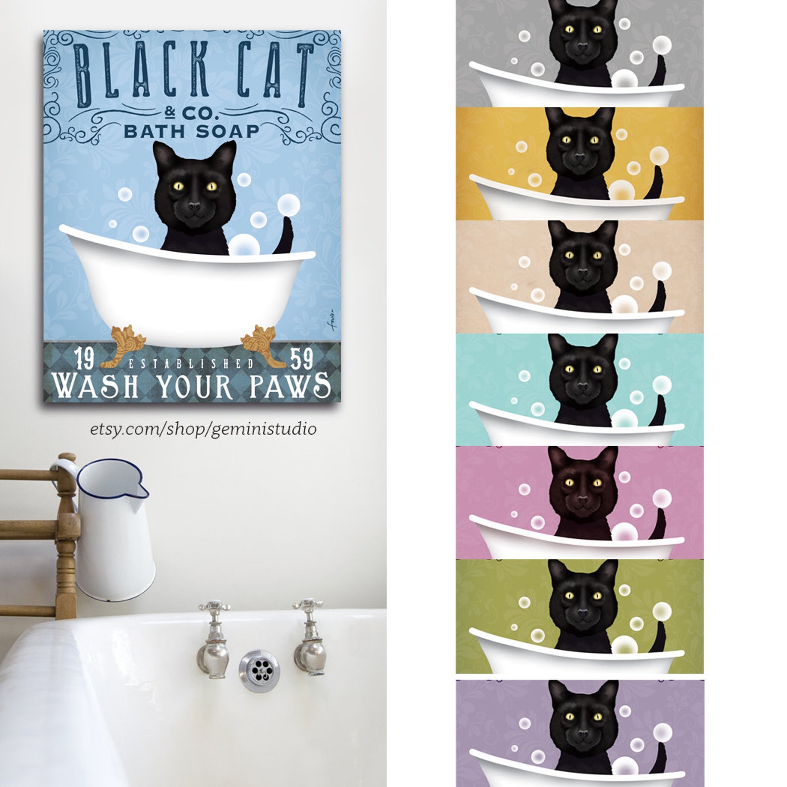 Black Cat Cat Feline Bath Bath Tub Clawfoot Tube Bubble | Etsy