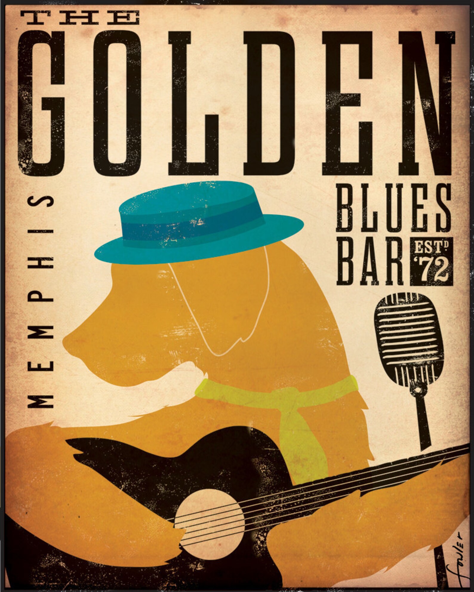 Golden Retriever Blues Club Original Graphic Illustration Giclee ...