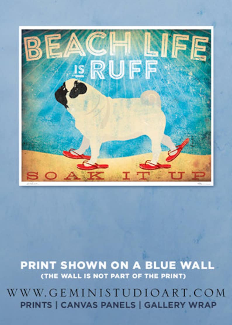 Beach Life is Ruff Pug Dog Illustration in Sandals Graphic Art - Etsy