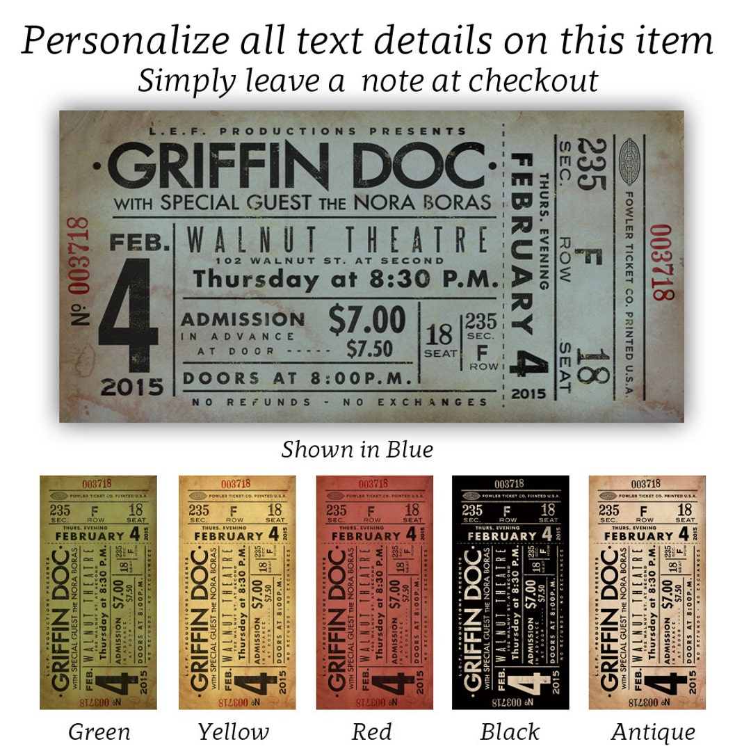 Personalized Concert Ticket Artwork Custom Art Print UNFRAMED by ...