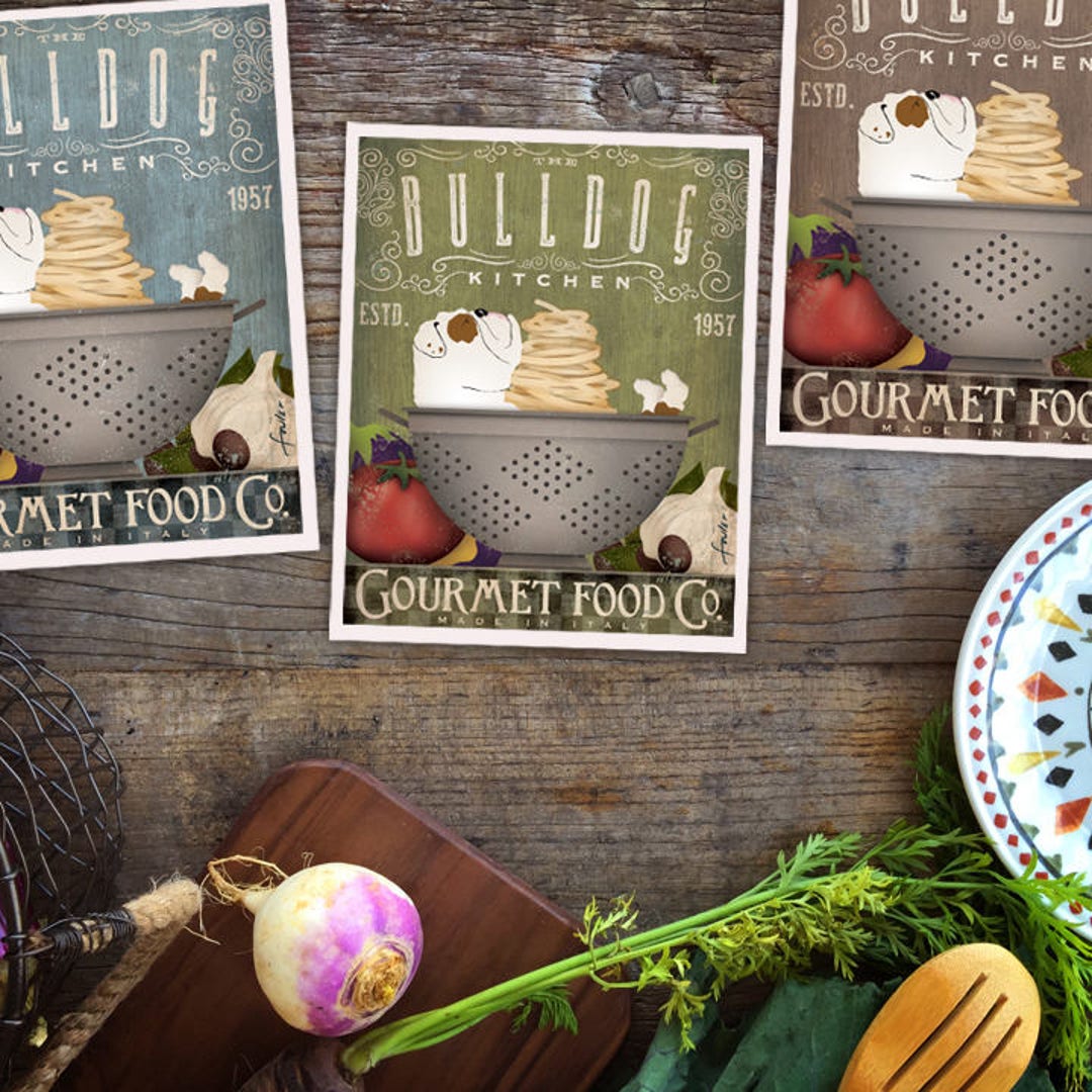 Bulldog English Bulldog Dog Kitchen Artwork Chef Cooking Dog ...