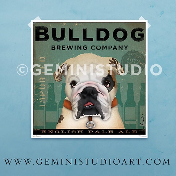 English Bulldog Dog Brewing Company Graphic Illustration - Etsy