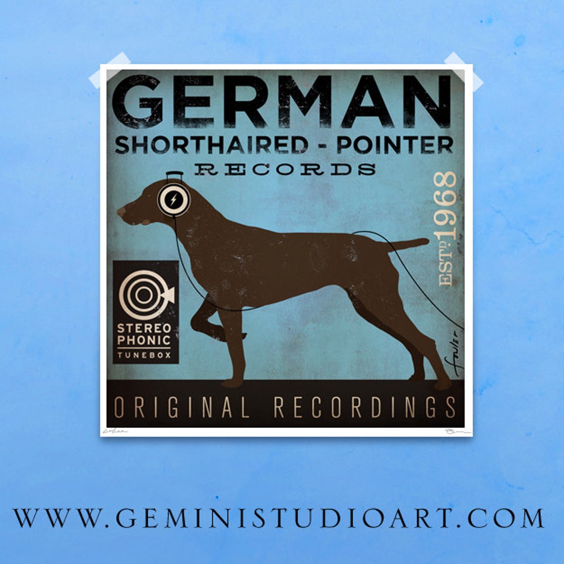 German Shorthaired Pointer Records Original Vintage Style Graphic Art ...