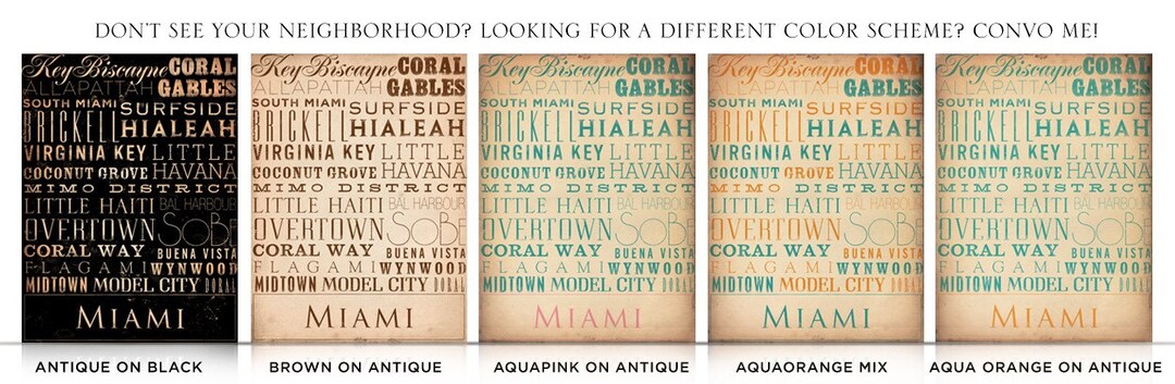 Miami Florida Neighborhoods Typography Graphic Art on Canvas by Stephen ...