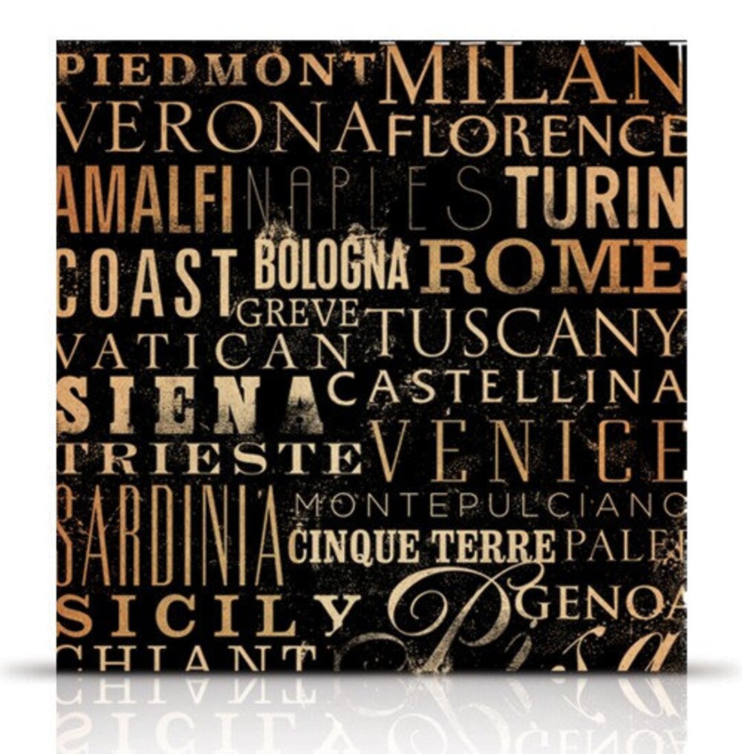 ITALY Cities and Regions Typography on Canvas Artwork by Stephen Fowler ...
