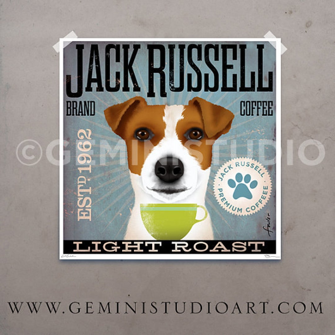 Jack Russell Dog Coffee Company Artwork Graphic Illustration Signed ...