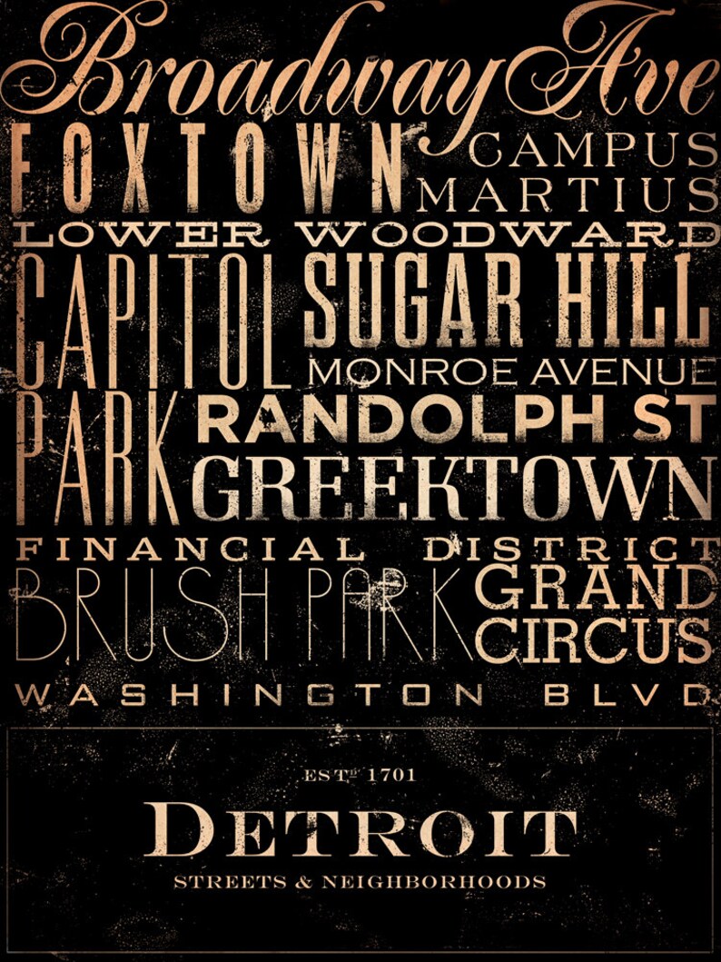 Detroit Michigan Neighborhoods Typography Graphic Art on - Etsy