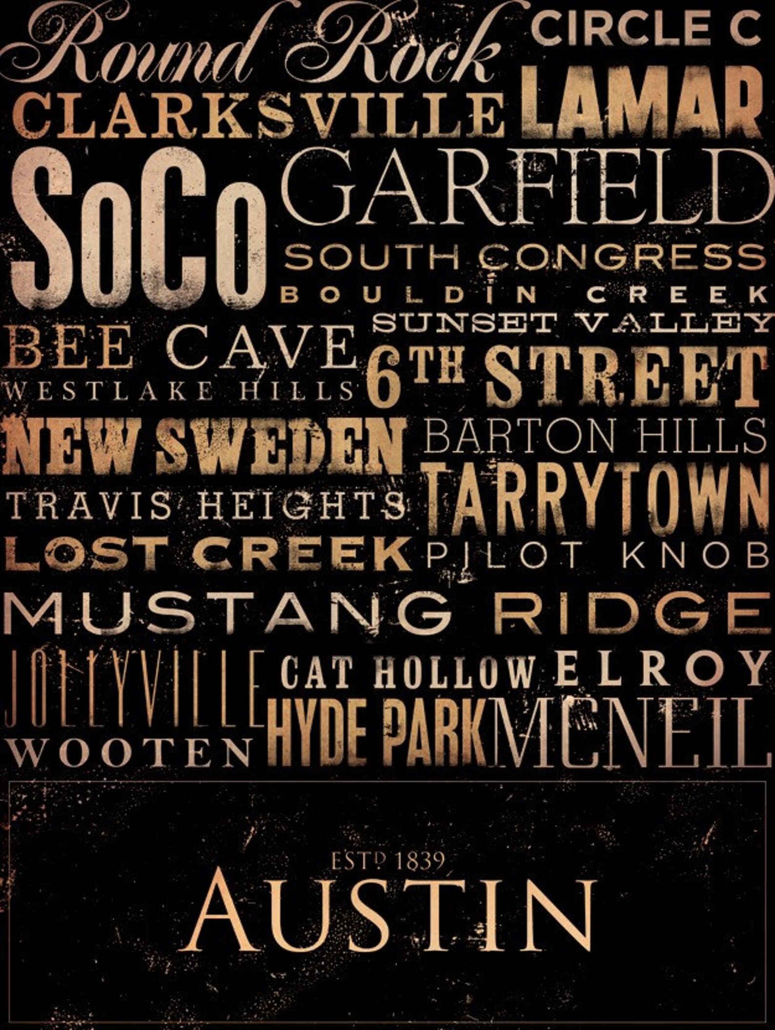 Austin Texas Neighborhoods Typography Graphic Art on Canvas 18 - Etsy