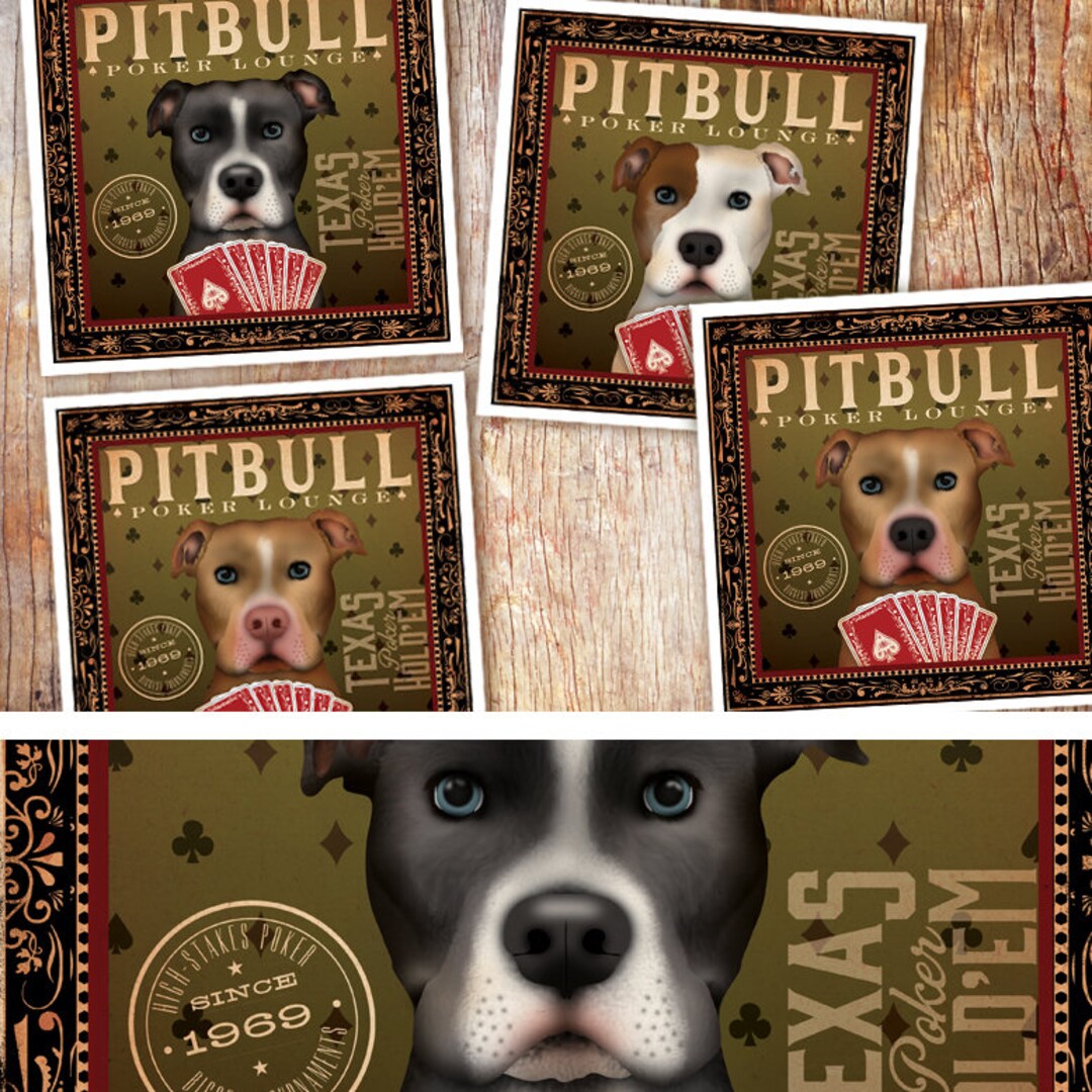 PIT BULL Poker Card Playing Game Room Man Cave Dog Art UNFRAMED Signed ...
