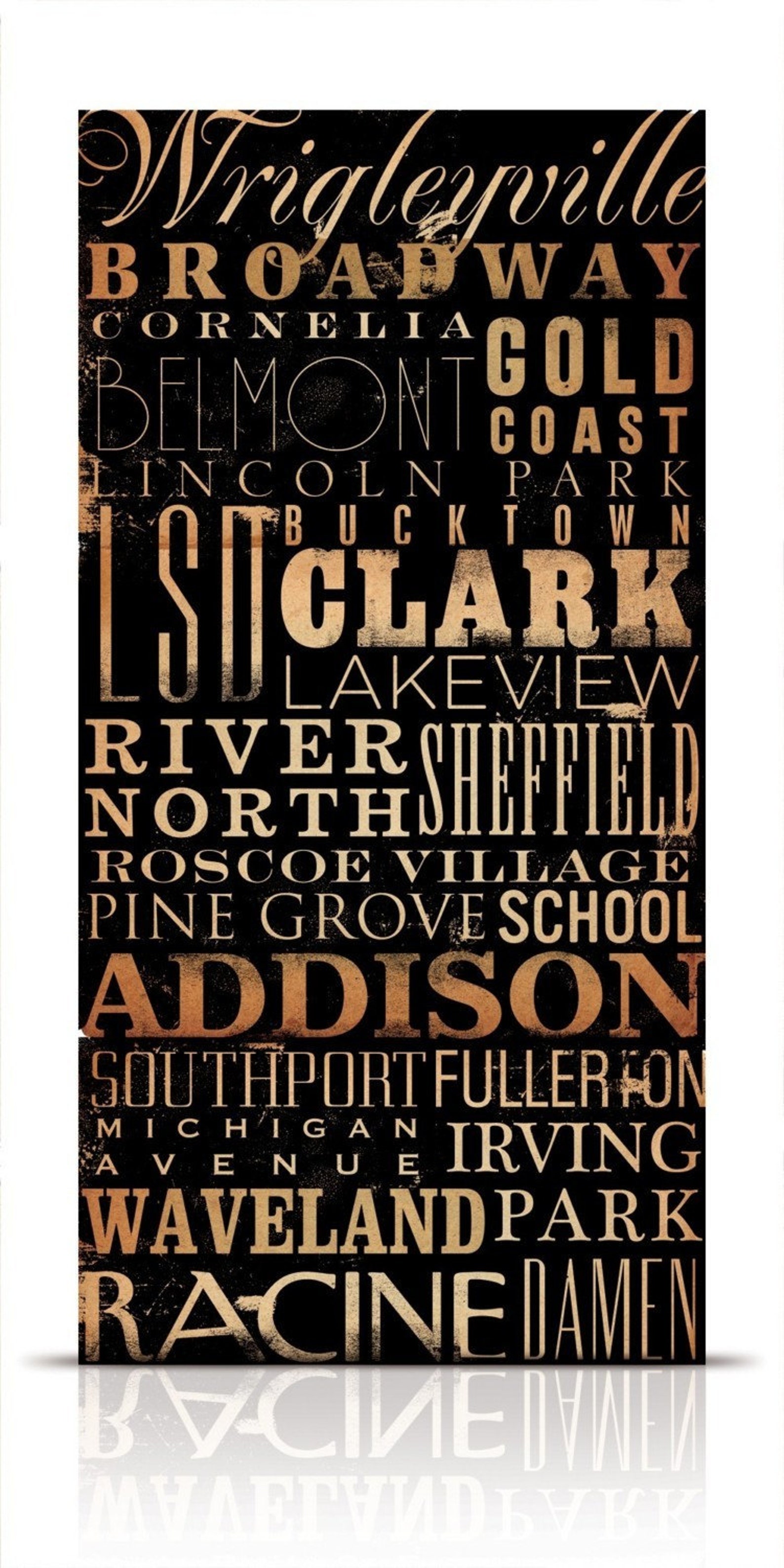 Chicago Streets Typography Artwork Word Art on Gallery Wrapped - Etsy