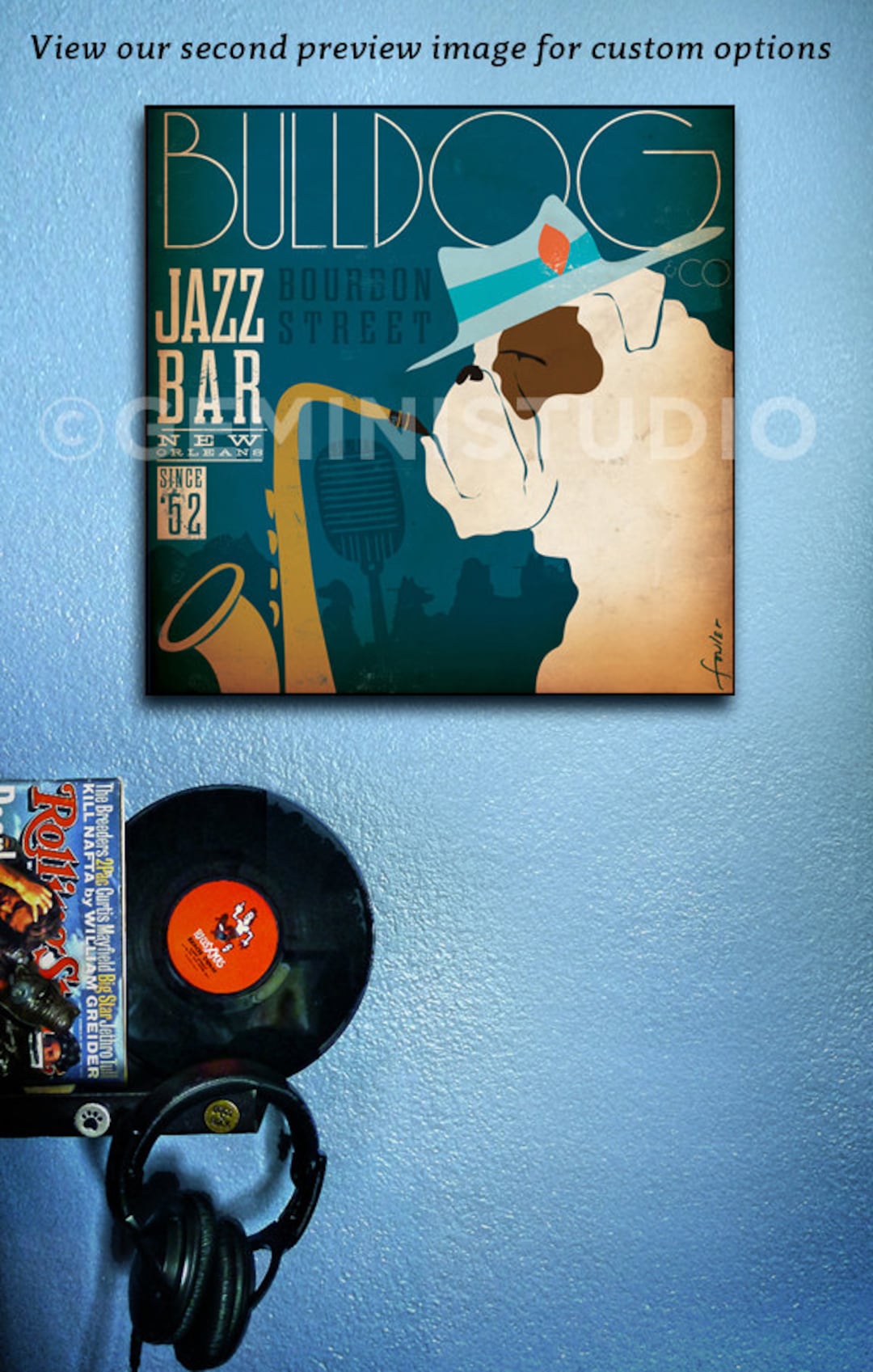 Bulldog Jazz Bar Dog Graphic Illustration on Gallery Wrapped Canvas by ...
