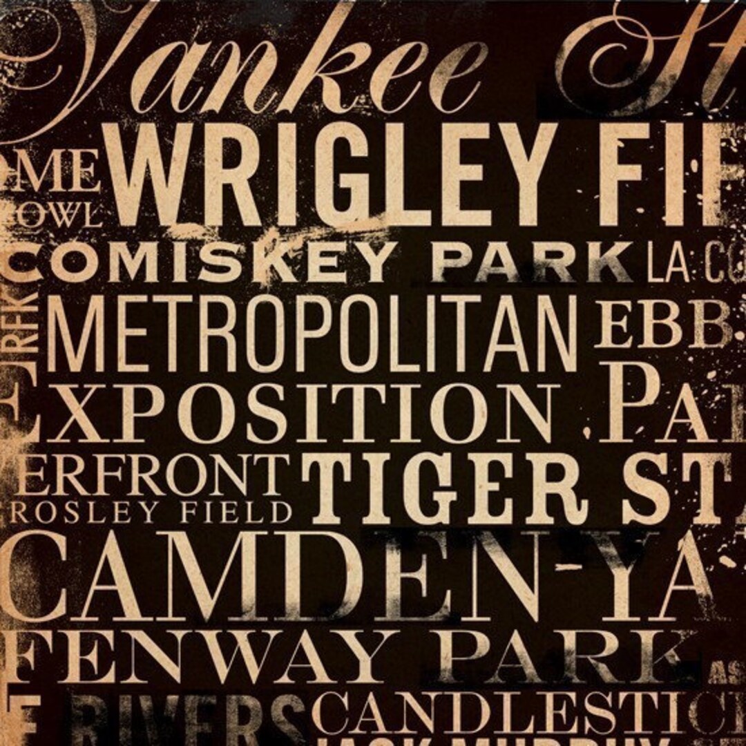 Vintage Baseball Stadiums Typography Graphic Artwork on Gallery Wrapped ...