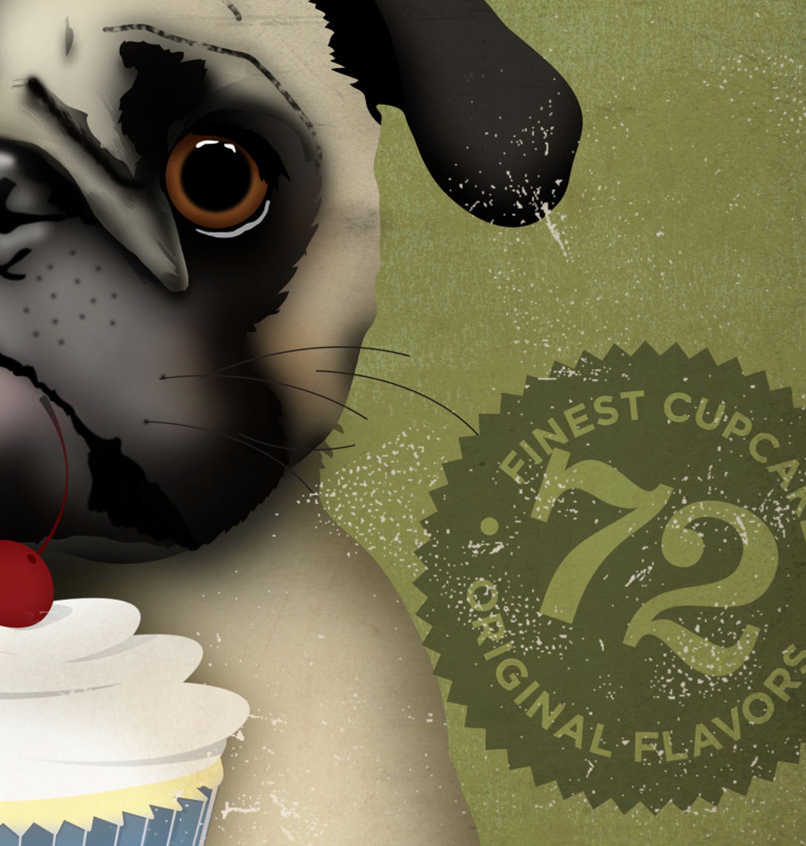 Pug Cupcake Company Dog Baking Illustration Giclee Signed - Etsy