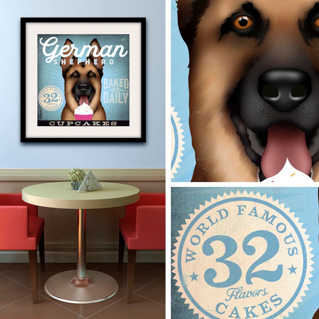 German Shepherd Dog Baking Cupcake Company Graphic Illustration ...