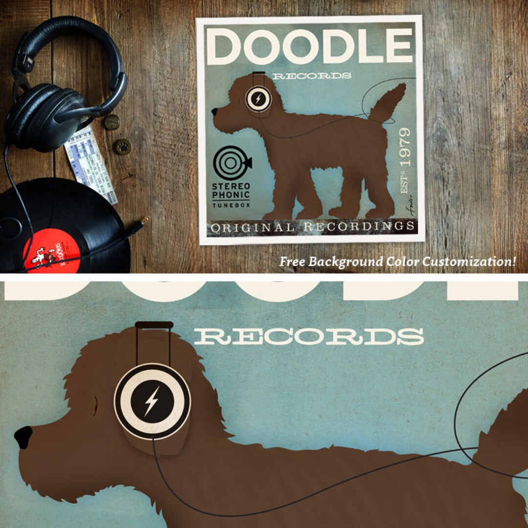 Doodle Records Album Artwork Doodle Goldendoodle Vintage Style Dog ...