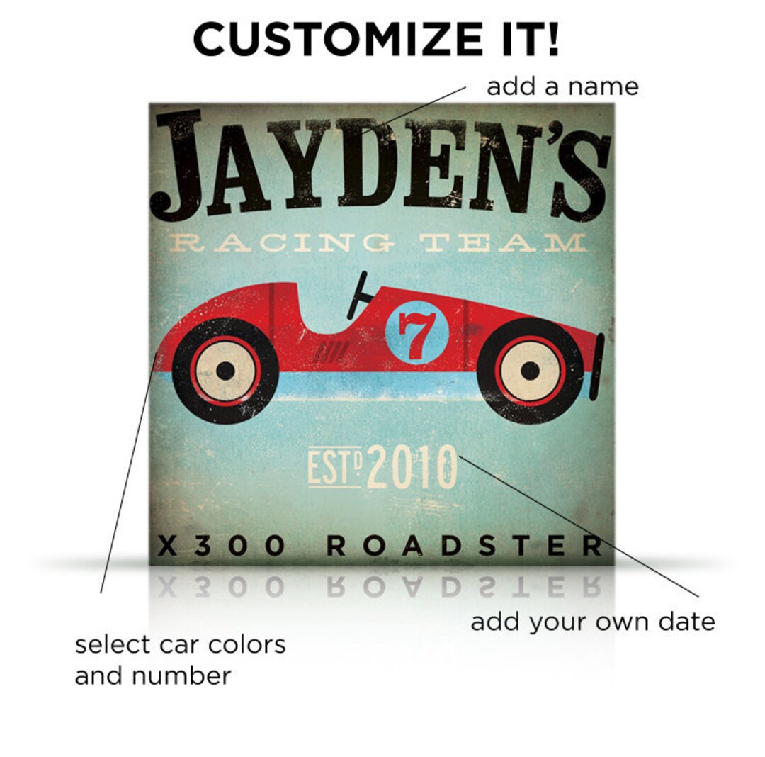 Children's Art Racing Team Race Car Original Illustration - Etsy