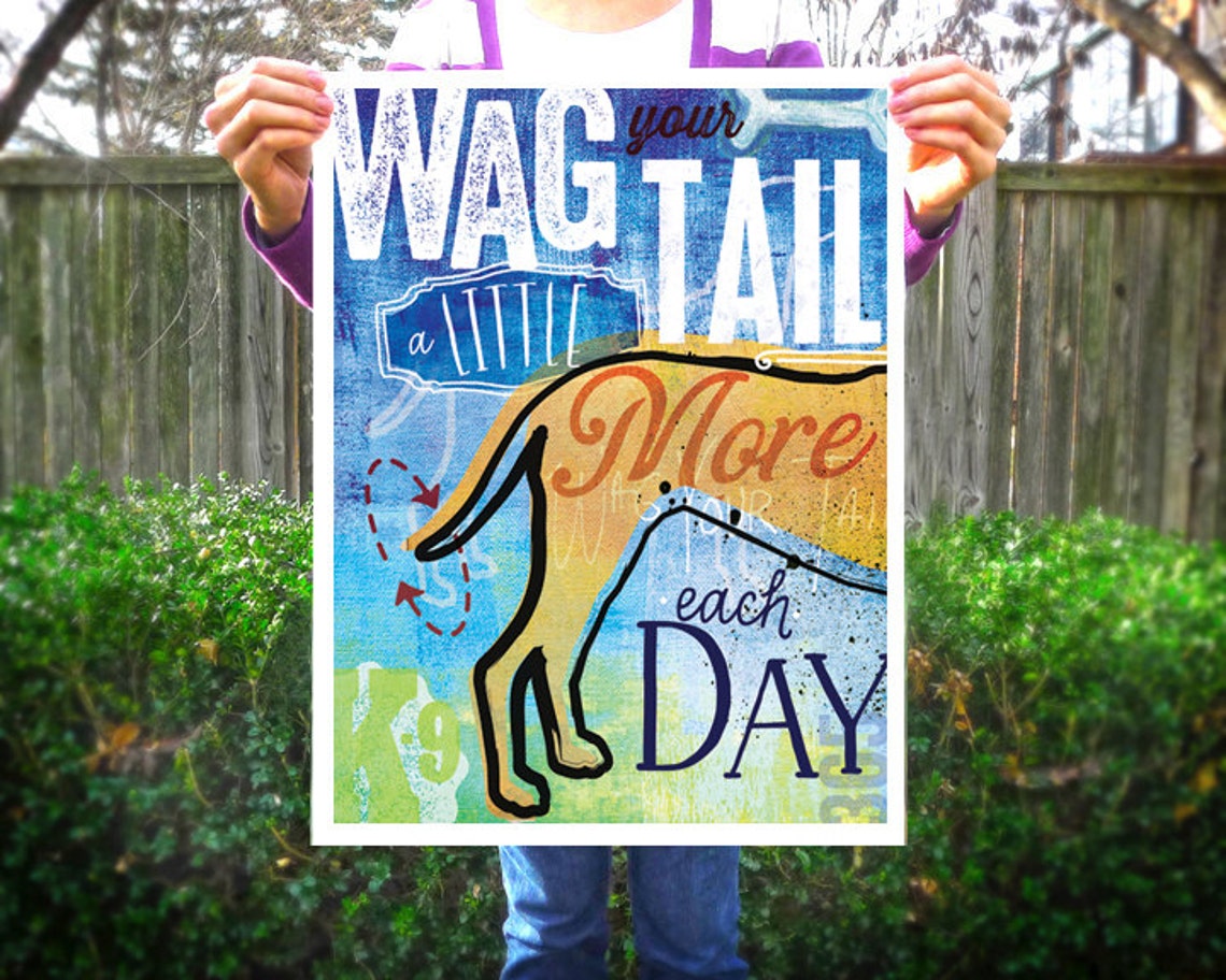 Wag your tail dog inspirational illustration graphic art | Etsy