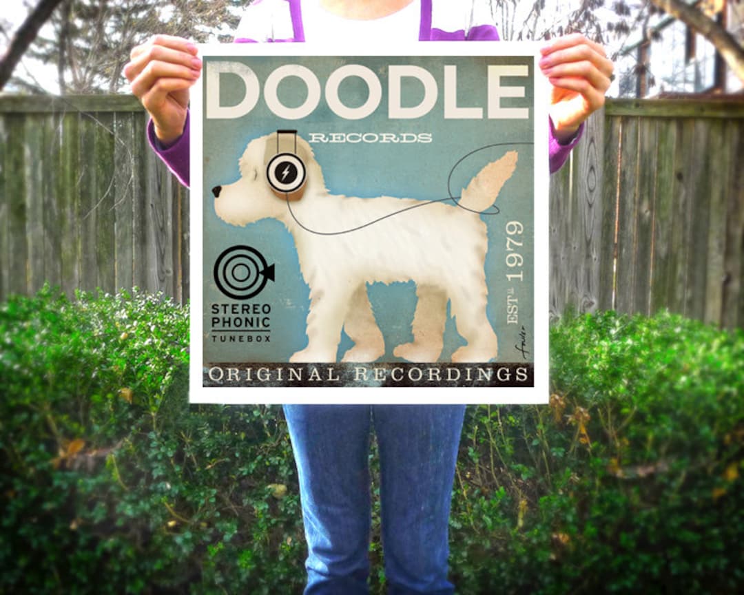 Doodle Records Album Artwork Doodle Goldendoodle Vintage Style Dog ...