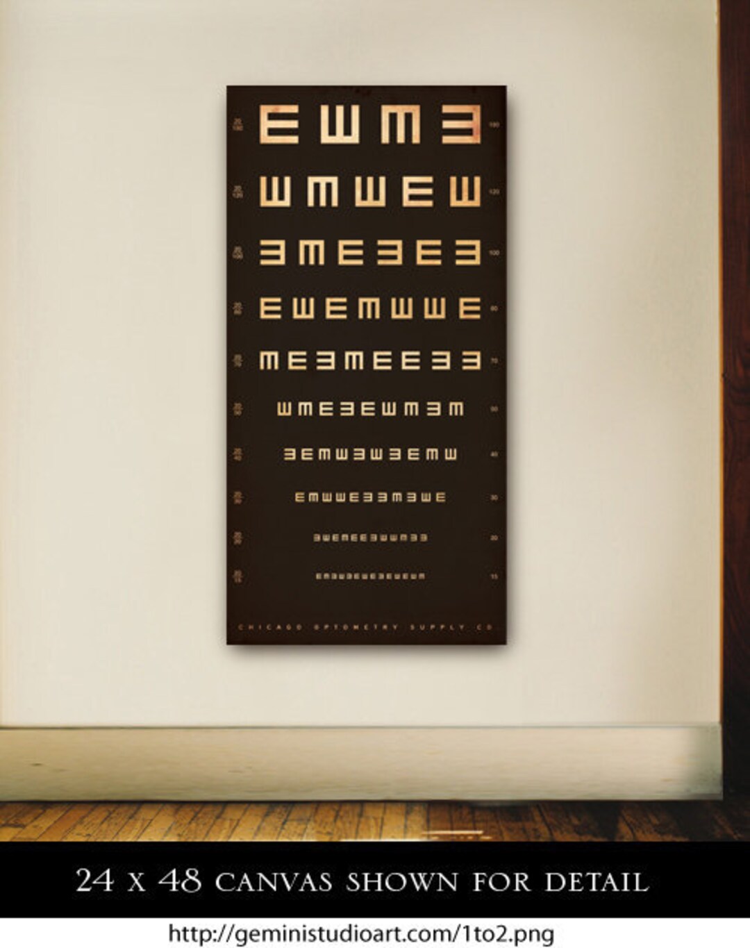 Tumbling E EYE Exam Chart Vintage Style Graphic Artwork on Canvas ...