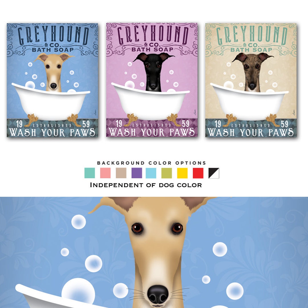 Greyhound, Bath, Dog, Bath Tub, Powder Room, Bubble Bath, CANVAS, Soap ...
