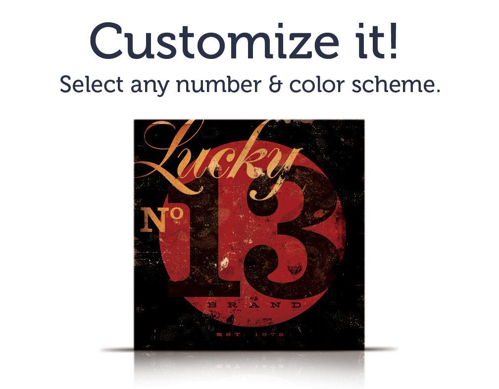 Lucky number 13 brand graphic artwork on canvas 14 x 14 x 1.5 | Etsy