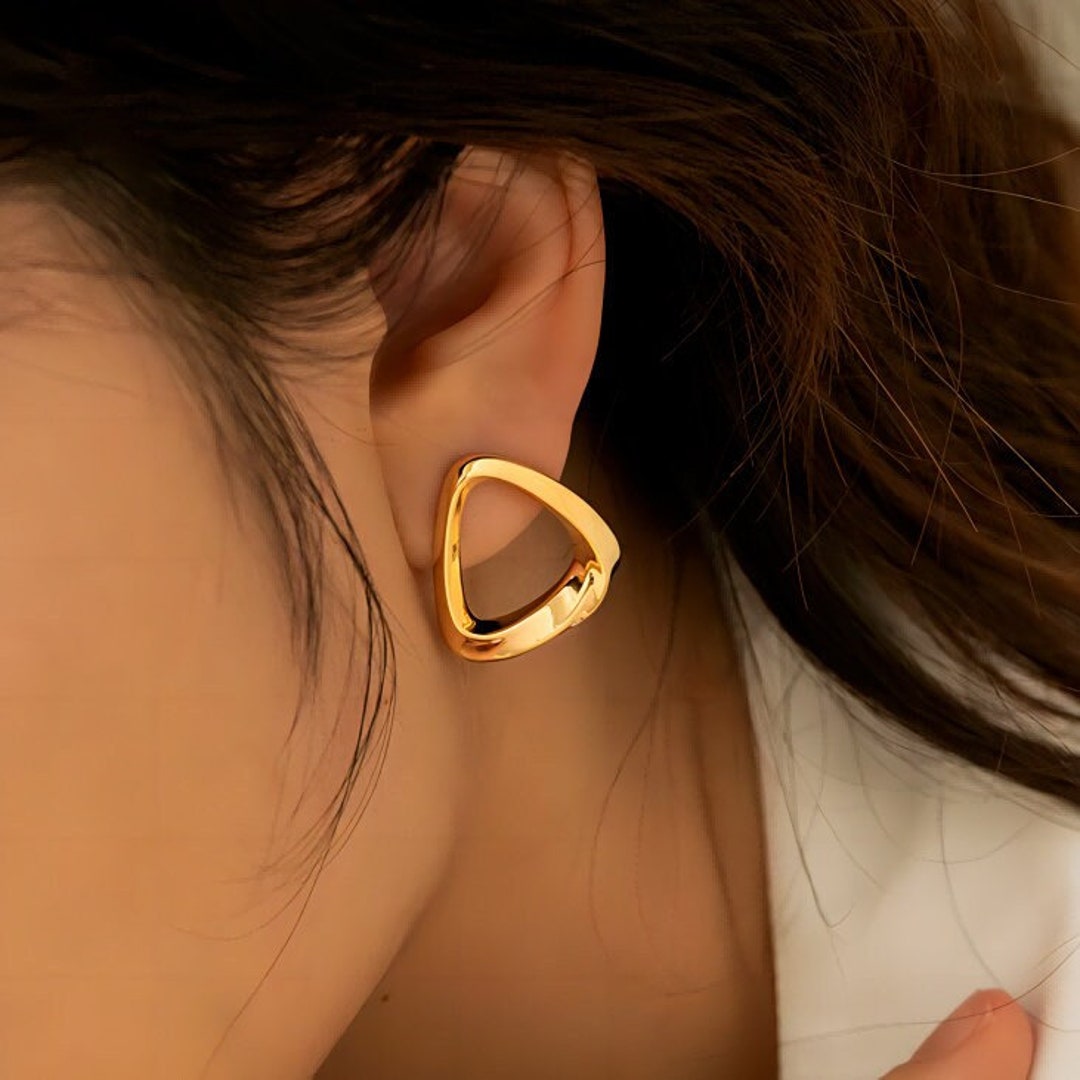 Chunky Triangle Gold Earrings, Stainless Steel Earrings, Geometric ...