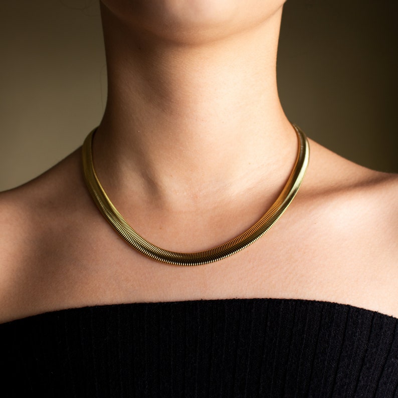 Gold Filled Fishbone Chain Necklace, 18K Gold Necklace, Stainless Steel ...