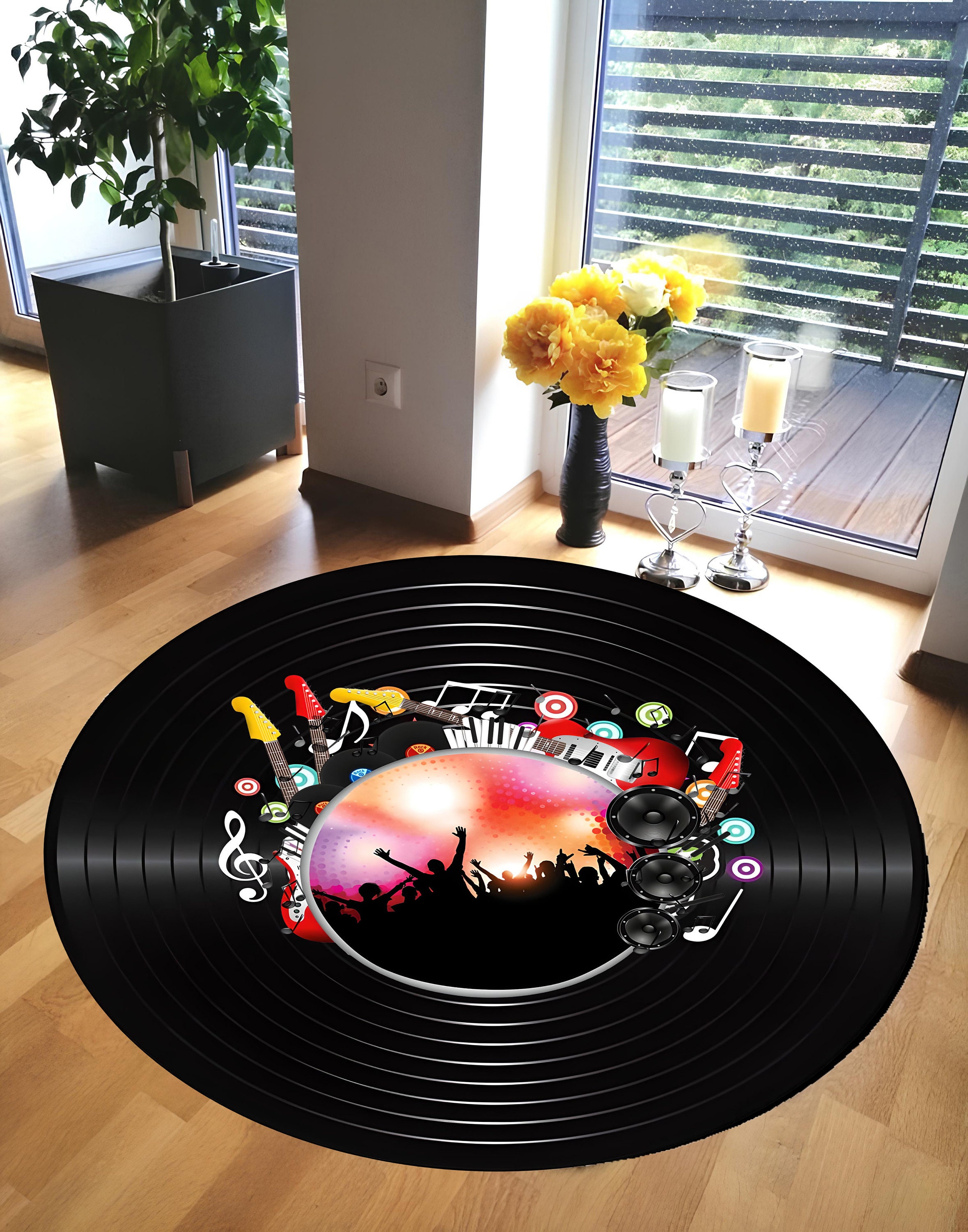 Music Record Rug, Rustic Design Record Rug, Music Lovers Rug, 80s Rug ...