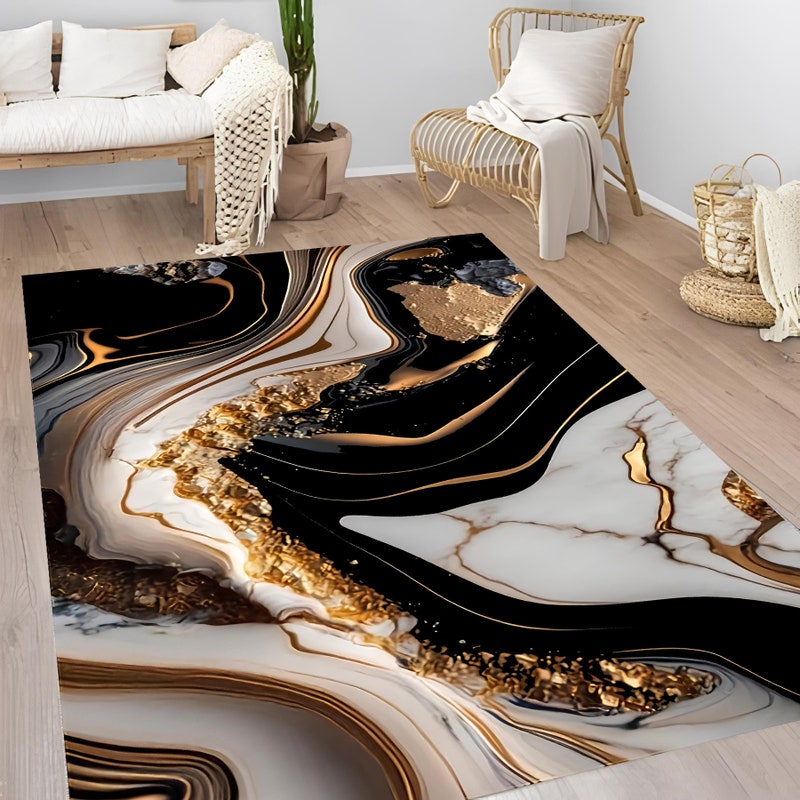Marble Rug With Gold - Etsy