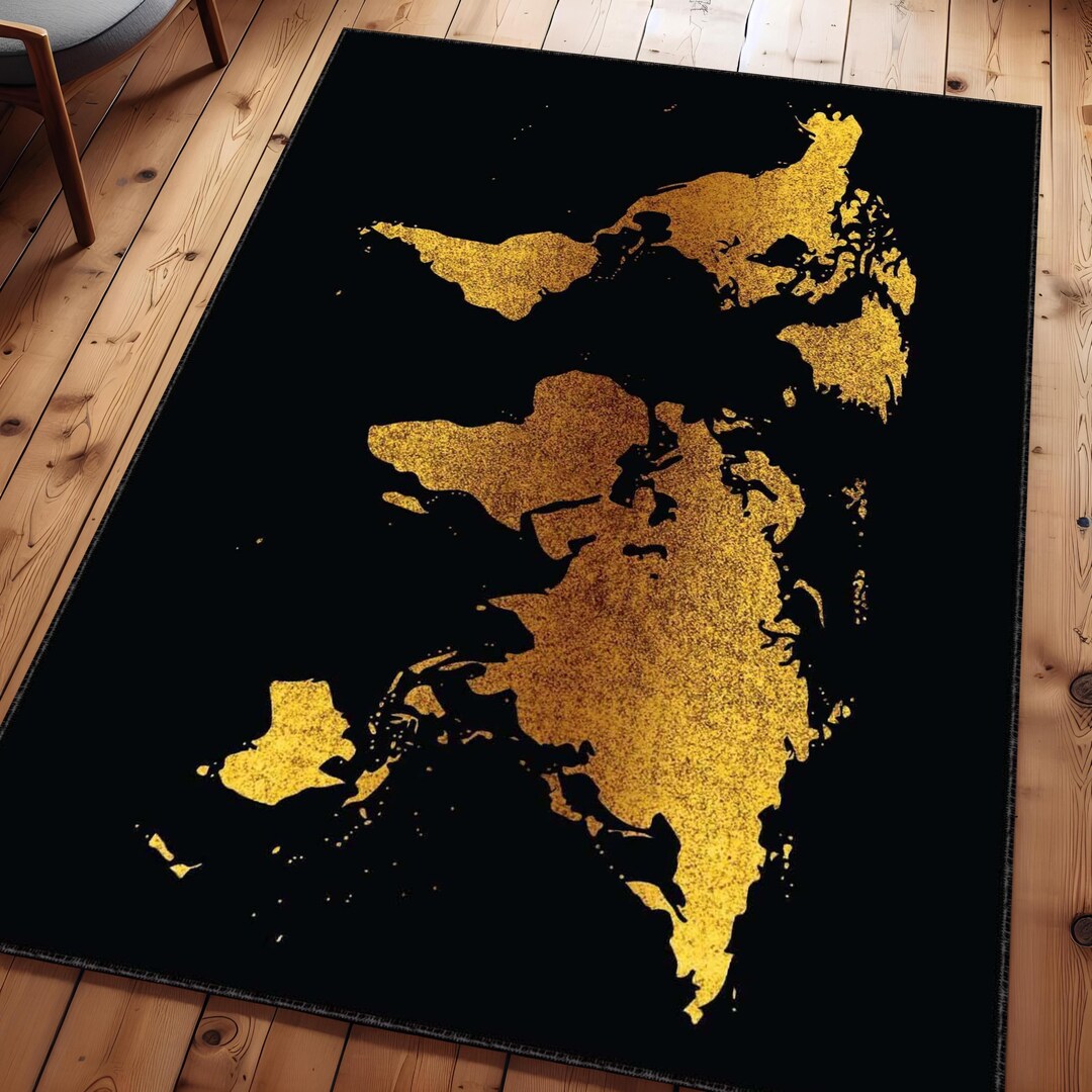 Map Rug, World Map Rug, Gold Colorful Rug, Large World Map, Office Rug ...
