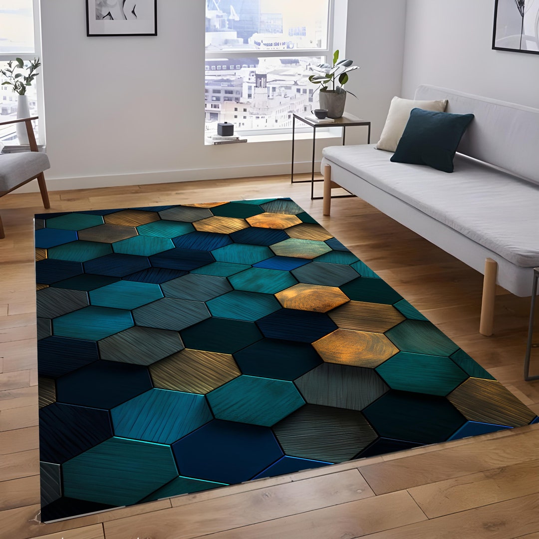 Honeycomb Pattern Rug, Shiny Rug, Gold Rug, Home Decor Carpet, Area ...
