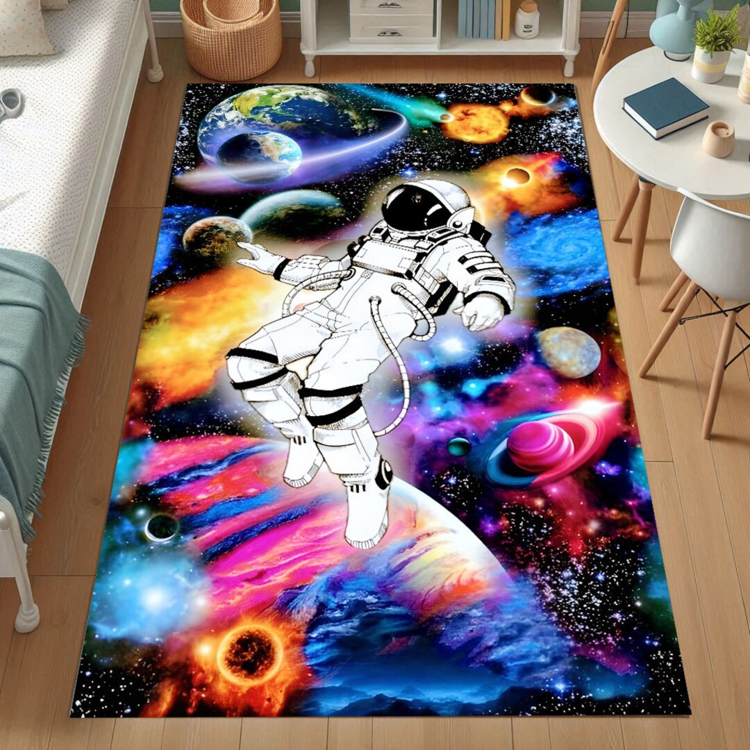 Astronaut Rug, Planets Rug, Kids Room Rug, Space Rug, Astronaut in ...