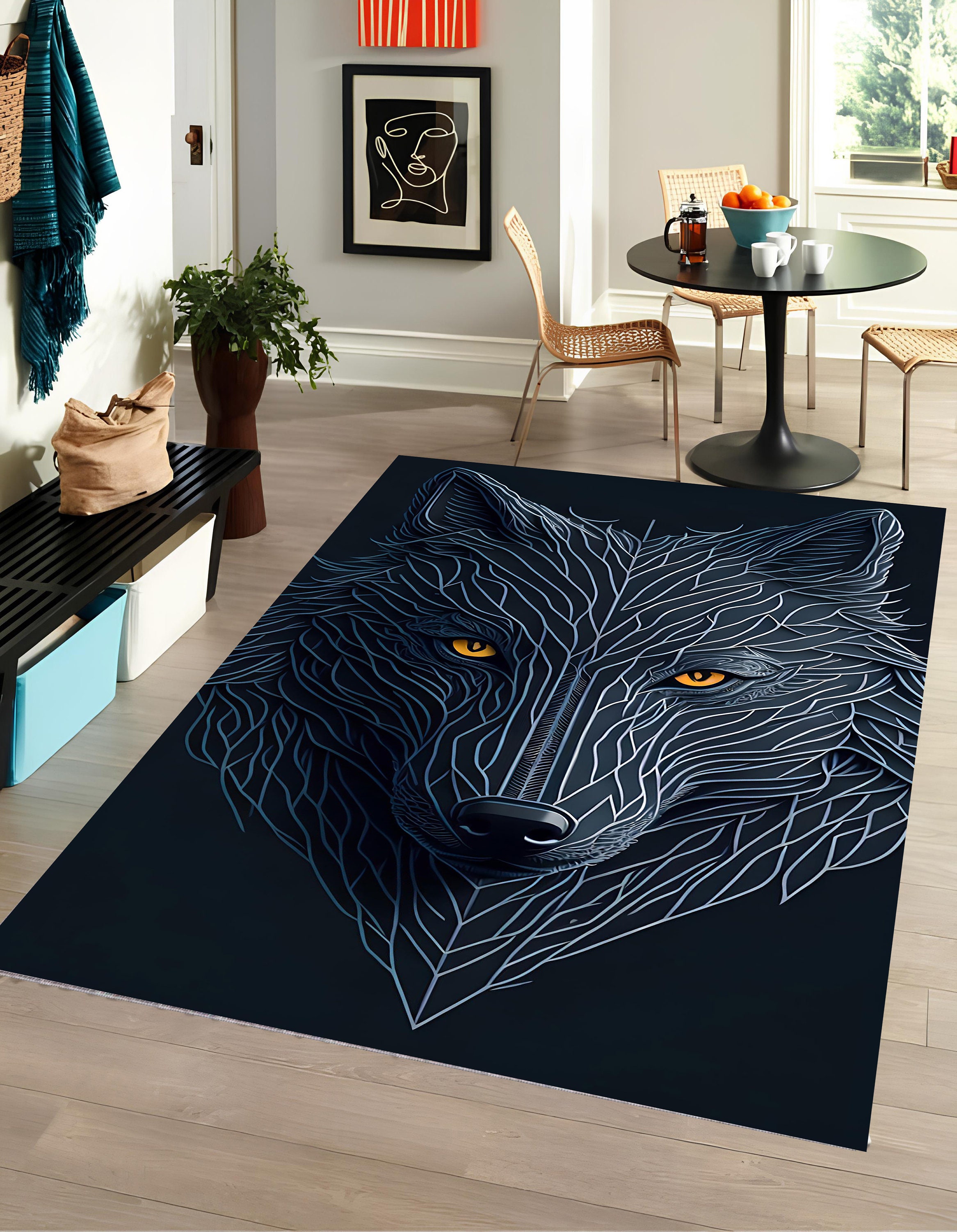 Wolf Rug, Wolf Pattern Rug, Animal Rug, Wolf Themed Rug, Custom Rug ...