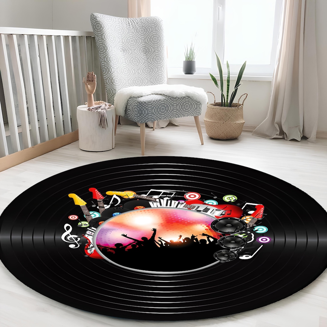 Music Record Rug, Rustic Design Record Rug, Music Lovers Rug, 80s Rug ...