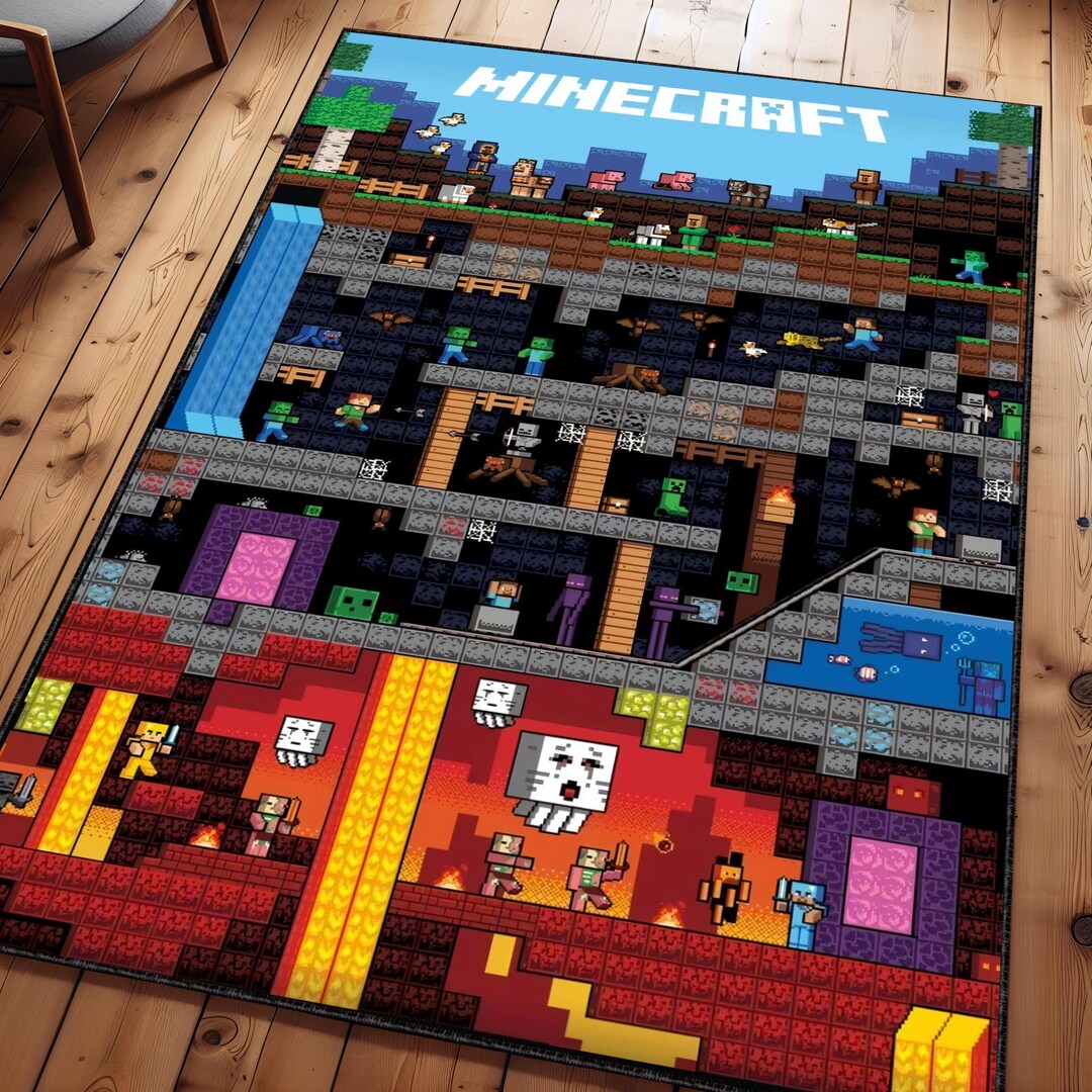Mınecraft Rug, Block Rug, Popular Gaming Room Rug, Gamer Rug, Video ...