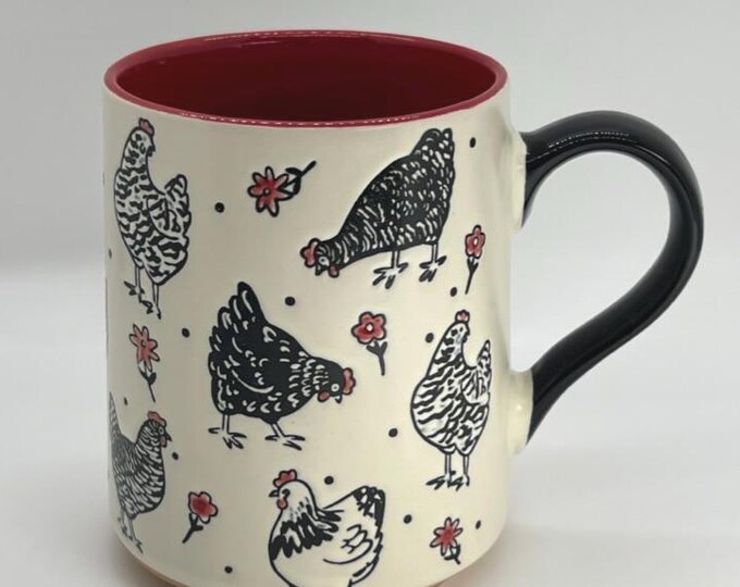 Chickens Hand Painted Coffee Mug, Cute Chickens Coffee Tea Cup Mug ...